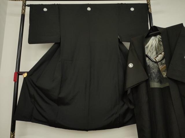 平和屋着物●男性　黒紋付　長羽織セット　正絹　逸品　AAAZ7164ck