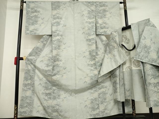 平和屋着物●上質な紬　アンサンブル　笹文　正絹　逸品　AAAZ7171ck