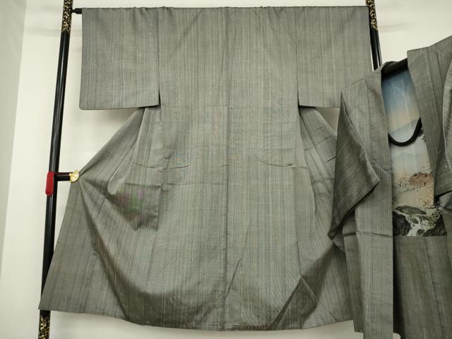 平和屋着物●男性　紬　アンサンブル　霞文　正絹　逸品　AAAZ7192ck