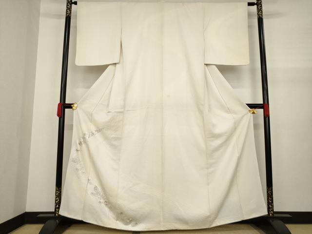 平和屋着物●訪問着　絞り　刺繍　流水花文　銀彩　正絹　逸品　AAAZ7224ck