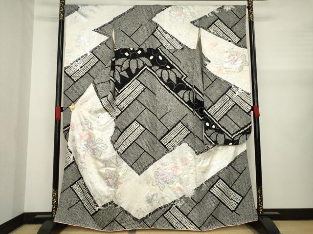 平和屋着物●豪華振袖　駒刺繍　絞り　更紗花文　銀彩　正絹　逸品　AAAZ7240ck