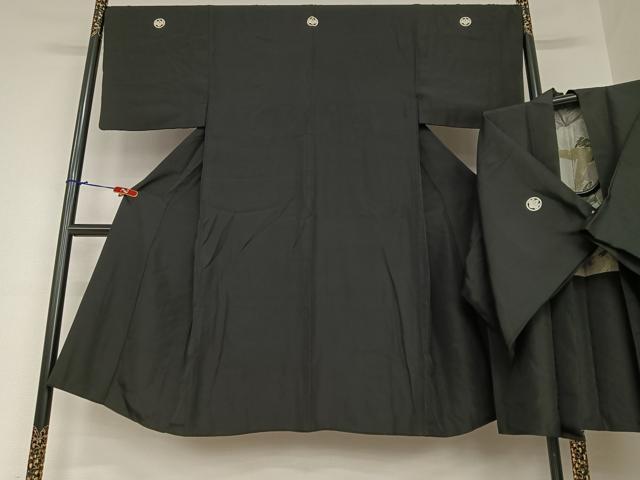 平和屋着物●男性　黒紋付　長羽織セット　正絹　逸品　AAAZ7288zg