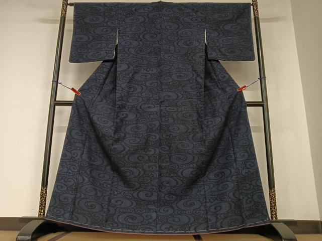 平和屋着物●結城紬　流水文　正絹　逸品　未使用　AAAZ7291zg