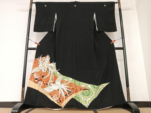 平和屋着物●豪華黒留袖　駒刺繍　鳳凰花文　金彩　正絹　逸品　AAAZ7313zg