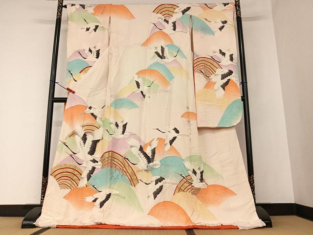 平和屋着物●お引きずり・お引き摺り・引き振袖　和装　結婚式　舞妓　芸妓　芸者　衣装　群れ鶴文　逸品　AAAZ7314zg