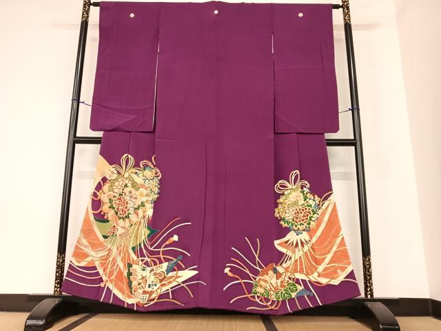 平和屋着物●アンティーク　大正ロマン　色留袖　結び紐花文　金彩　正絹　逸品　AAAZ7315zg