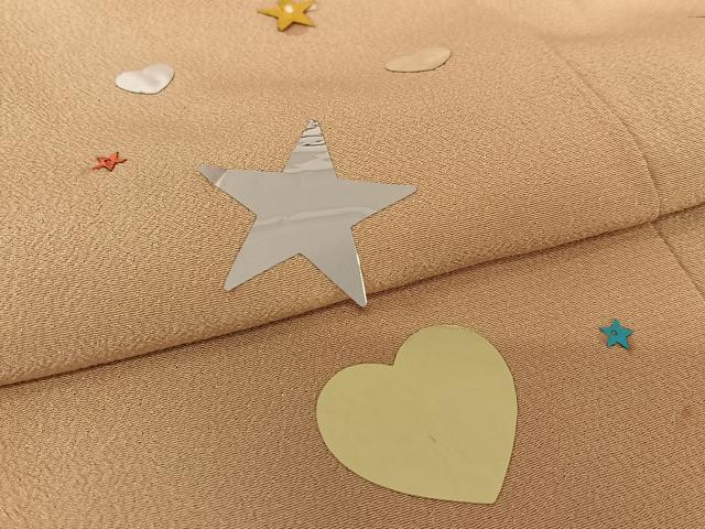 平和屋着物○男性 訪問着 ハート 星 飴色 背抜き仕立て 正絹 逸品