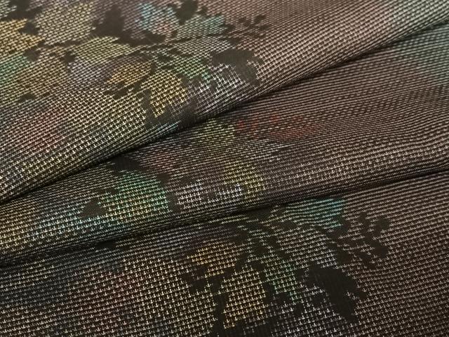 平和屋着物●本場大島紬　カタス7マルキ　草花文　正絹　逸品　AAAZ7351zg 平和屋着物○本場大島紬 カタス7マルキ 草花文 正絹 逸品 AAAZ7351zg