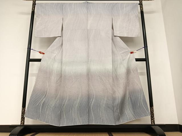 平和屋着物●訪問着　紬地　よろけ縞　暈し染め　正絹　逸品　AAAZ7360zg