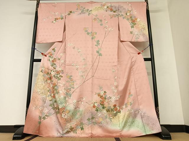 平和屋着物●訪問着　友禅　枝花文　暈し染め　金彩　正絹　逸品　AAAZ7371zg