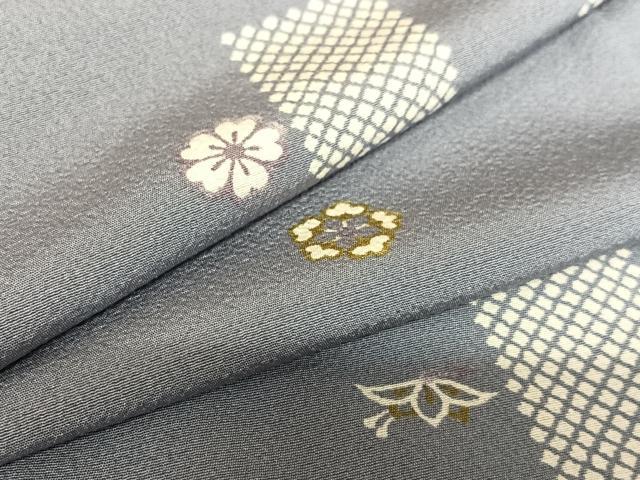 平和屋着物●上質な小紋　市松舞花文　金彩　正絹　逸品　AAAZ7379zg