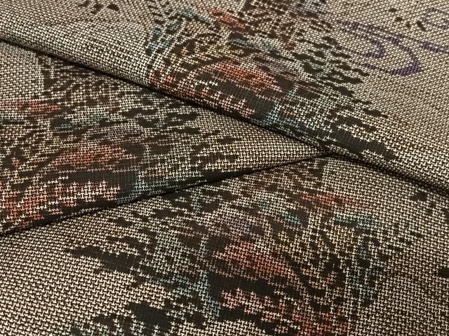 平和屋着物○本場大島紬 泥染め 9マルキ 草花文 正絹 逸品 AAAU8476zg