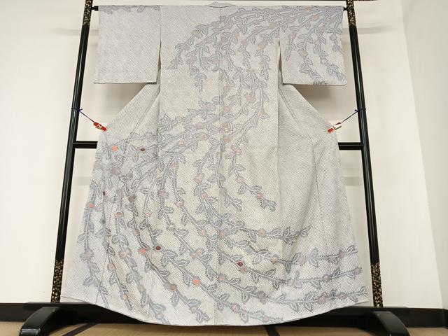 平和屋着物●訪問着　絞り　刺繍　枝垂れ花文　正絹　逸品　AAAZ7385zg