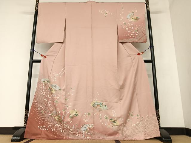 平和屋着物●訪問着　舞扇花文　暈し染め　金彩　正絹　逸品　AAAZ7392zg