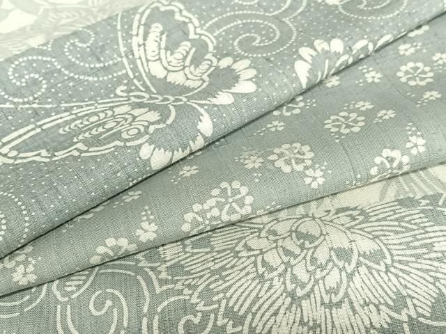 平和屋着物●上質な紬　型染め　横段花蝶文　正絹　逸品　AAAZ7402zg