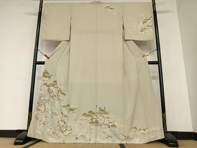 平和屋着物●訪問着　松竹梅雪輪御所車文　金彩　正絹　逸品　AAAZ7416zg