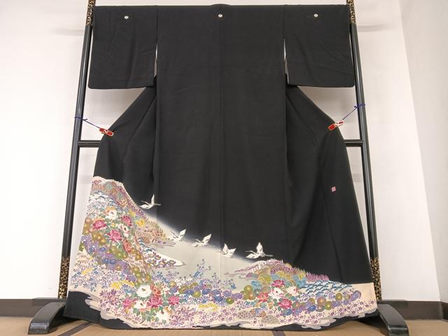 平和屋着物●本加賀友禅作家　野村絵美　黒留袖　飛鶴風景花文　暈し染め　正絹　逸品　AAAZ7423zg