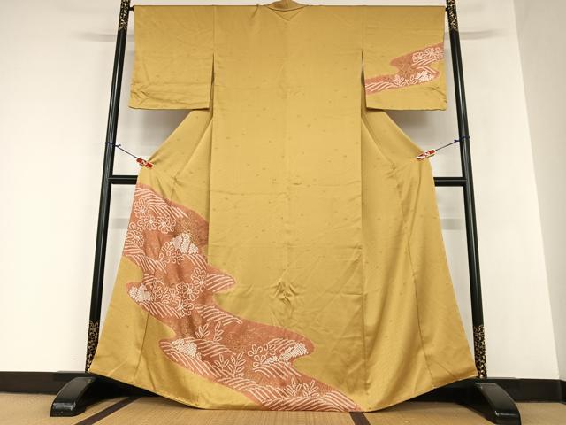 平和屋着物●訪問着　絞り　刺繍　道長草花文　金彩　正絹　逸品　AAAZ7450zg