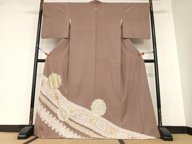 平和屋着物●豪華色留袖　駒刺繍　花唐草文　金彩　ロング丈　正絹　逸品　AAAZ7458zg