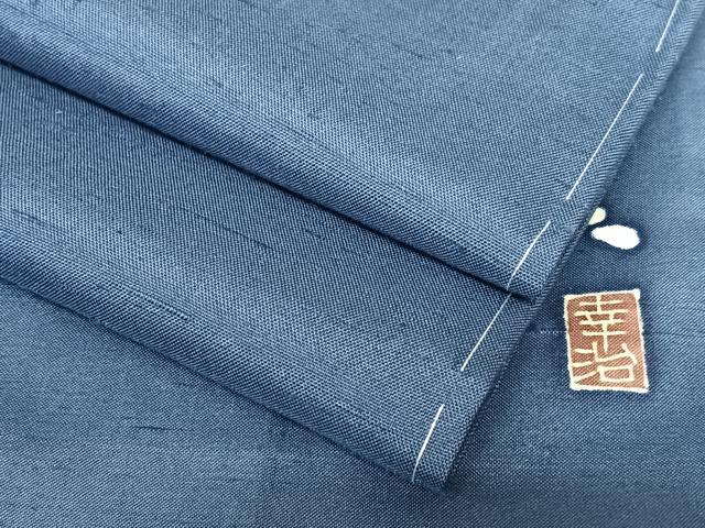 平和屋着物●本加賀友禅作家　岡本幸治　白山紬　色無地　深縹色　正絹　逸品　未使用　AAAZ7506zg