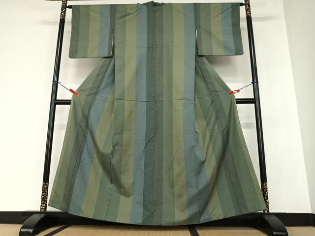 平和屋着物●お召　縞　正絹　逸品　AAAZ7513zg