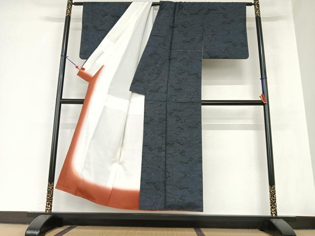 平和屋着物○本場大島紬 純泥染め 一元7マルキ 手織り 松竹梅風景文