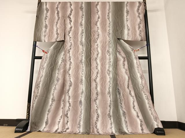 平和屋着物●木永栄絹　小紋　絞り　よろけ縞　上代58万円　仮絵羽　正絹　逸品　未使用　AAAZ7579zg