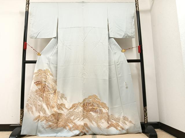 平和屋着物●金彩友禅　卓越技能者・名工・和田光正　色留袖　桧扇草花文　暈し染め　正絹　逸品　AAAZ7650ph