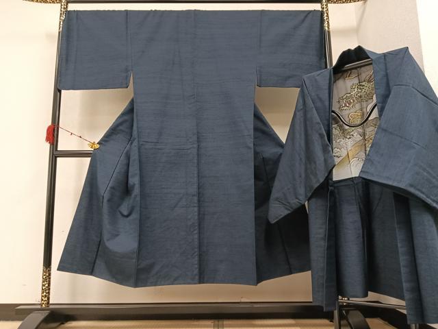 平和屋着物●男性　紬　アンサンブル　褐返色　正絹　逸品　AAAZ7656ph