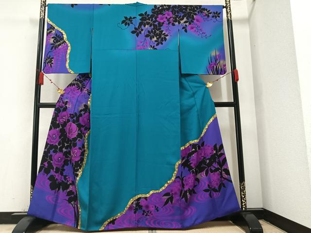 平和屋着物●訪問着　駒刺繍　草花文　暈し染め　金彩　正絹　逸品　AAAZ7668ph