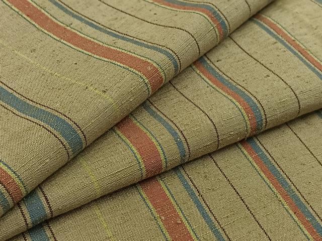 平和屋着物▽上質な紬　単衣　縞　正絹　逸品　AAAZ7804jh