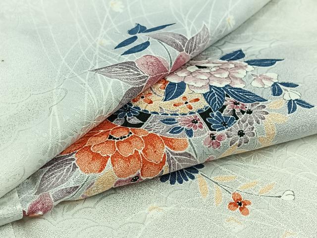 平和屋着物▽上質な小紋　単衣　正倉院花文　正絹　逸品　AAAZ7816jh