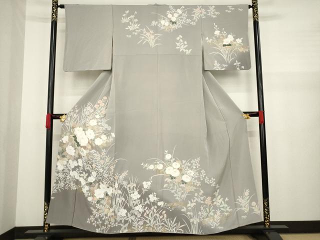 平和屋着物●訪問着　友禅　草花文　暈し染め　金彩　正絹　逸品　AAAZ8104ck