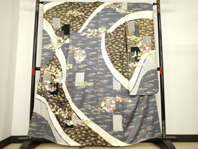 平和屋着物●豪華振袖　駒刺繍　絞り　飛鶴花蝶丸文　金銀糸　金銀彩　正絹　逸品　AAAZ8107ck