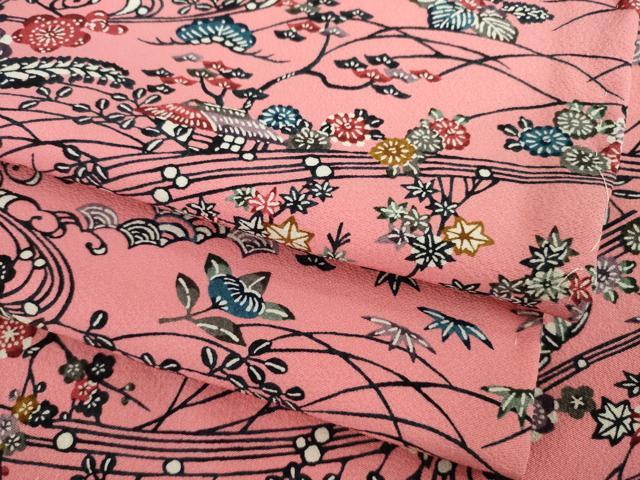 平和屋着物●上質な小紋　型染め　流水風景文　正絹　逸品　AAAZ8109ck