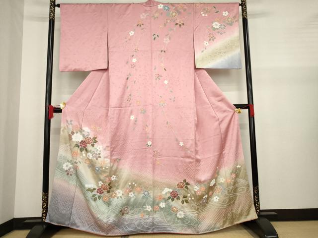 平和屋着物●訪問着　流水花文　暈し染め　金彩　正絹　逸品　AAAZ8116ck