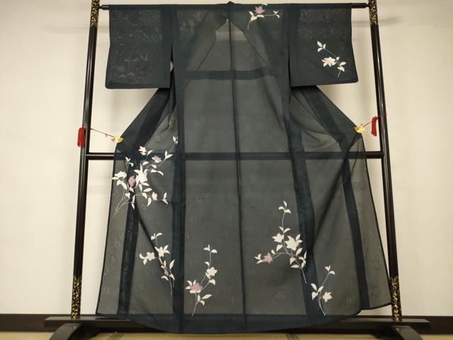 平和屋着物＊夏物　訪問着　絽　草花文　銀彩　正絹　逸品　AAAZ8540jd