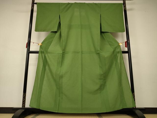 平和屋着物＊夏物　色無地　紗　草色　洗える着物　未使用　AAAZ8582jd