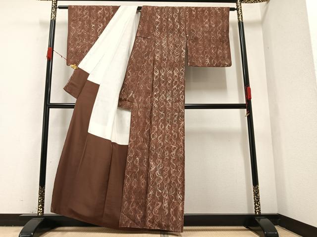 平和屋着物○上質な小紋 紬地 手描き 間道 正絹 逸品 AAAZ8876ph 平和