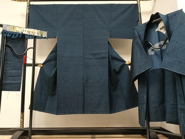 平和屋着物●男性　本真綿手織紬　アンサンブル　褐返色　反端付き　正絹　逸品　未使用　AAAZ8880ph