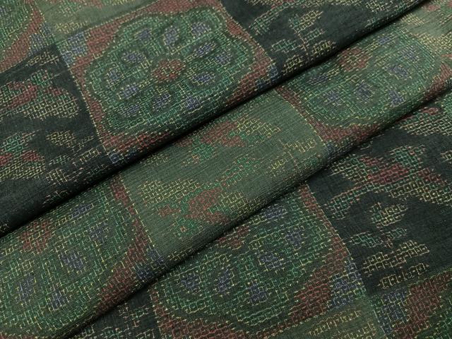 平和屋着物●本場結城紬　重要無形文化財　花鳥文　正絹　逸品　AAAZ8881ph