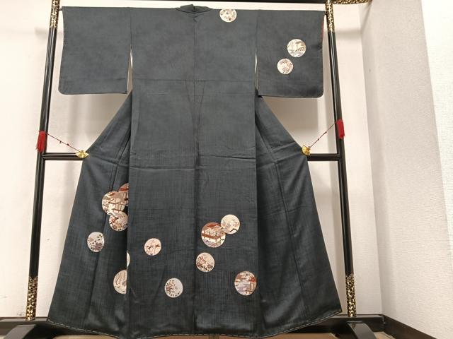 平和屋着物●訪問着　刺繍　風景草花丸文　金彩　正絹　逸品　未使用　AAAZ8886ph