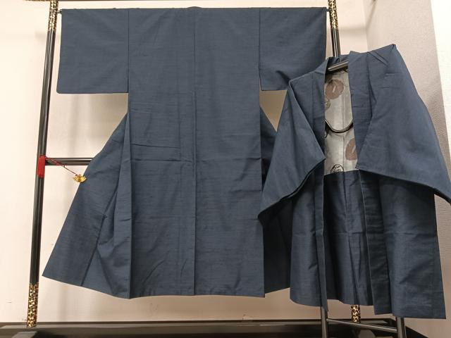 平和屋着物●男性　紬　アンサンブル　色無地　褐返し色　正絹　逸品　AAAZ8902ph