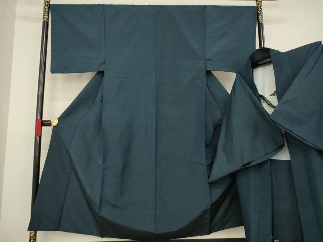 平和屋着物●男性　紬　アンサンブル　色無地　藍鉄色　正絹　逸品　AAAZ8943ck