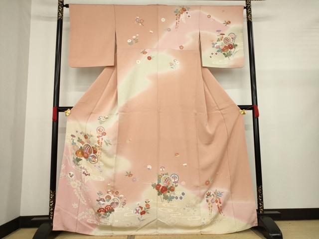 平和屋着物●訪問着　吉祥花丸文　暈し染め　金彩　正絹　逸品　AAAZ8959ck