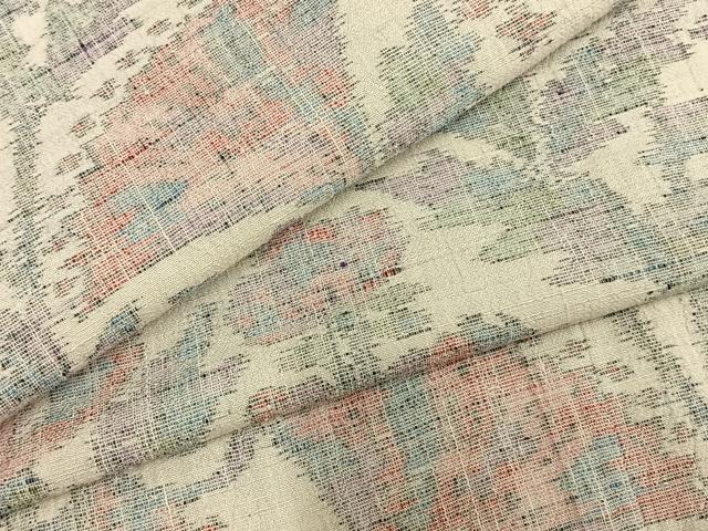 平和屋着物▽上質な紬　単衣　更紗花文　正絹　逸品　AAAZ9040fy