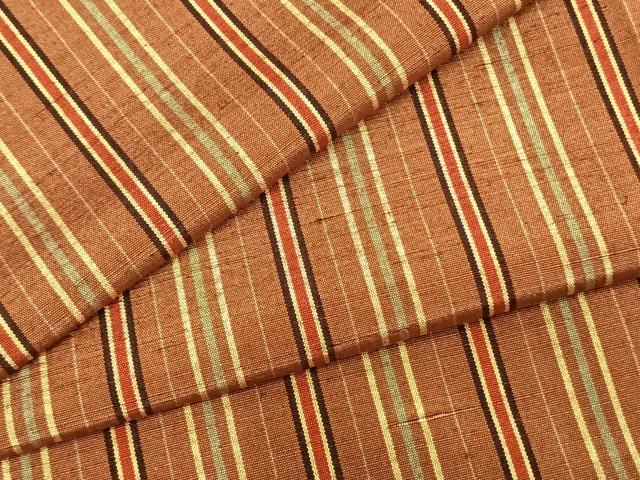 平和屋着物▽上質な紬　単衣　縞　正絹　逸品　AAAZ9055fy