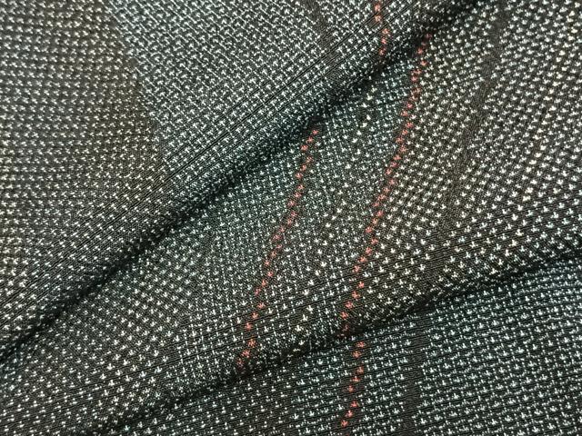 平和屋着物▽本塩沢　単衣　110亀甲　斜縞　正絹　逸品　AAAZ9056fy