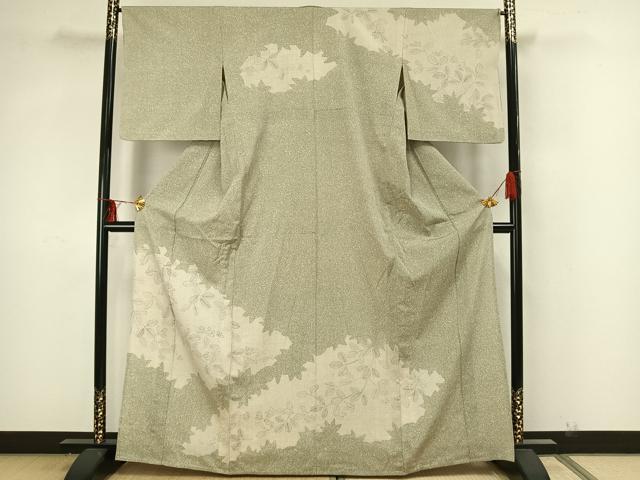 平和屋着物▽本塩沢　訪問着　単衣　手描き　萩文　正絹　逸品　AAAZ9065fy