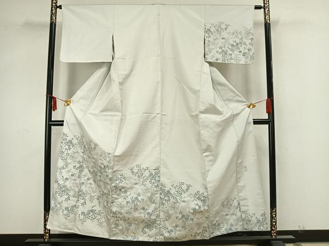 平和屋着物▽訪問着　お召地　単衣　作家物　草花文　正絹　逸品　AAAZ9072fy